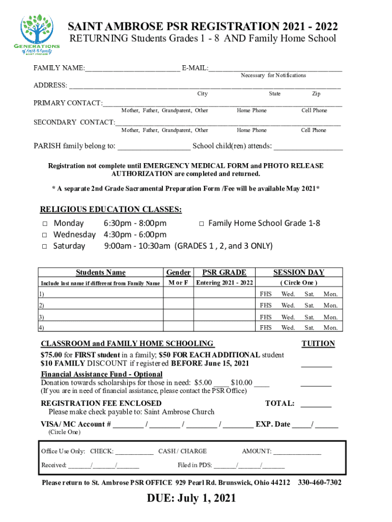 Fillable Online PSR registration form NEW, 1st grade & RCIC.pub Fax ...