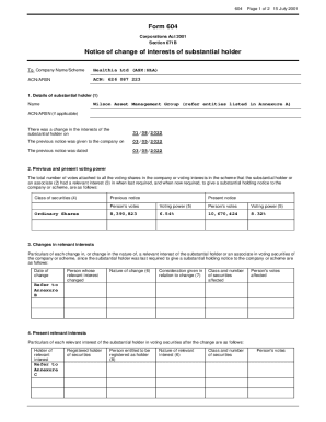 Fillable Online Form 604 Notice of change of interests of ... - Michael ...
