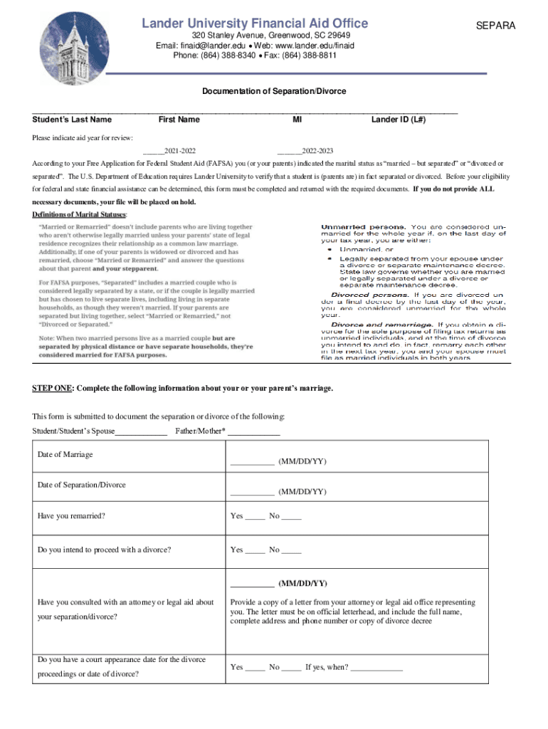 Fillable Online Documentation of Separation/Divorce Fax Email Print - pdfFiller