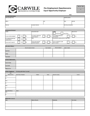 Fillable Online Pre-Employment Questionnaire Fax Email Print - pdfFiller
