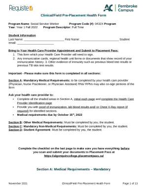 Clinical/Field Pre-Placement Health - Algonquin College Doc Template ...