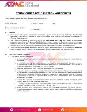 Fillable Online STUDY CONTRACT / TUITION AGREEMENT Fax Email Print ...