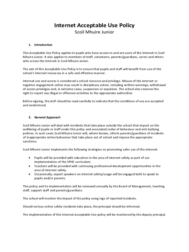 Fillable Online Acceptable Usage Policy for Internet Use (Scoil Mhuire ...