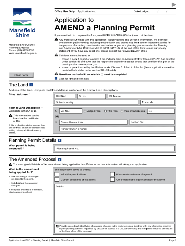 Fillable Online Application to - AMEND a Planning Permit Fax Email ...