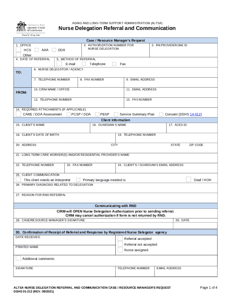 ALTSA Nurse Delegation Referral and Communication Case / Resource ...