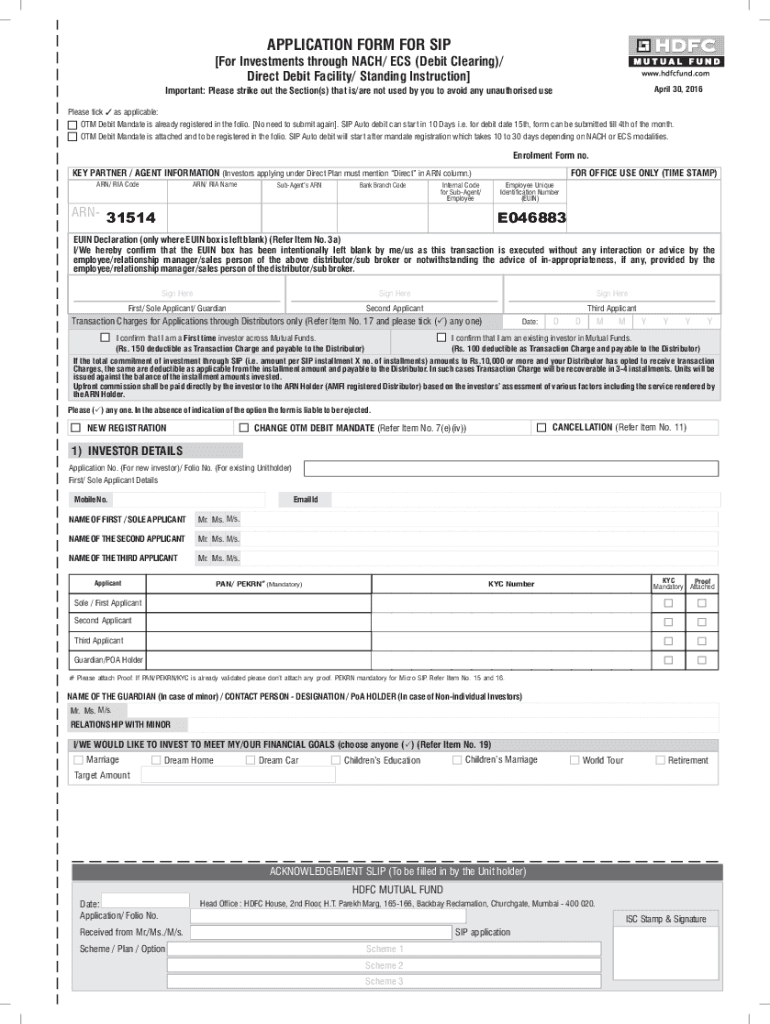 Fillable Online application form for sip & flex sip - This is HDFC MF Files Bucket Fax Email ...