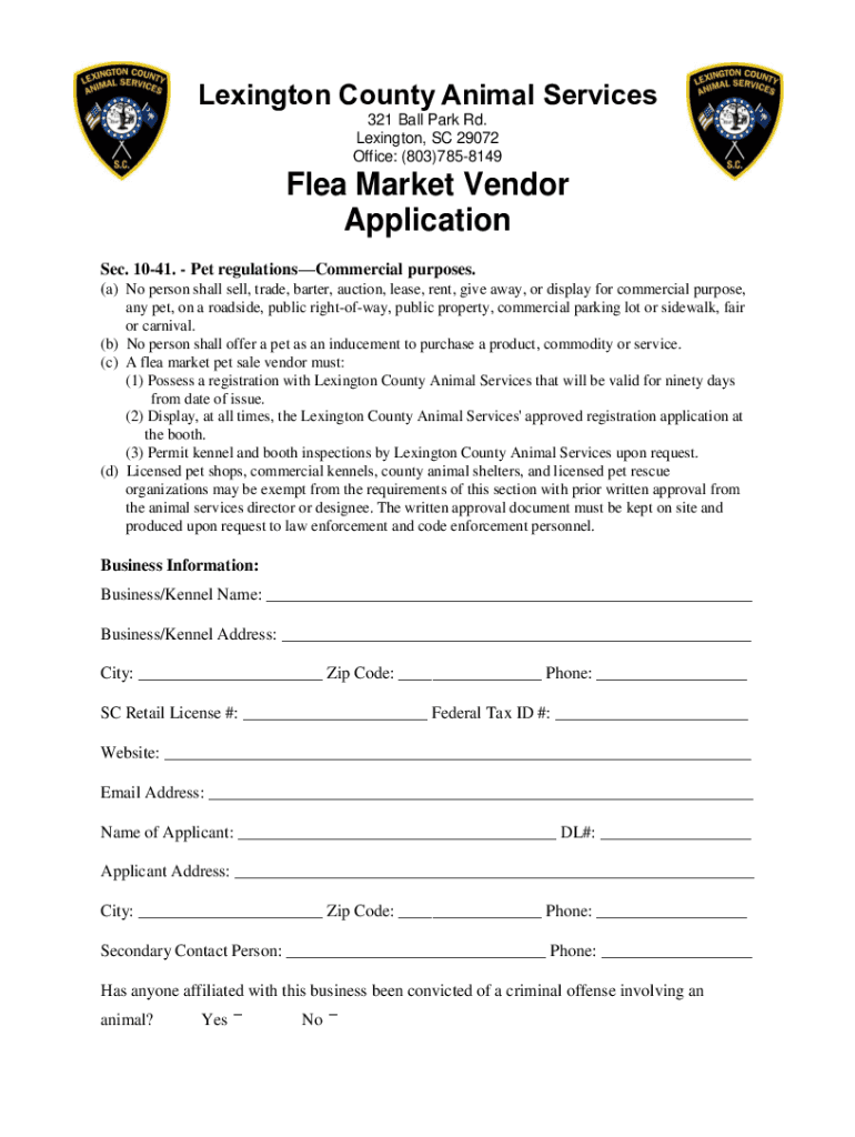 Fillable Online lex-co sc Flea Market Vendor Application - Lexington ...