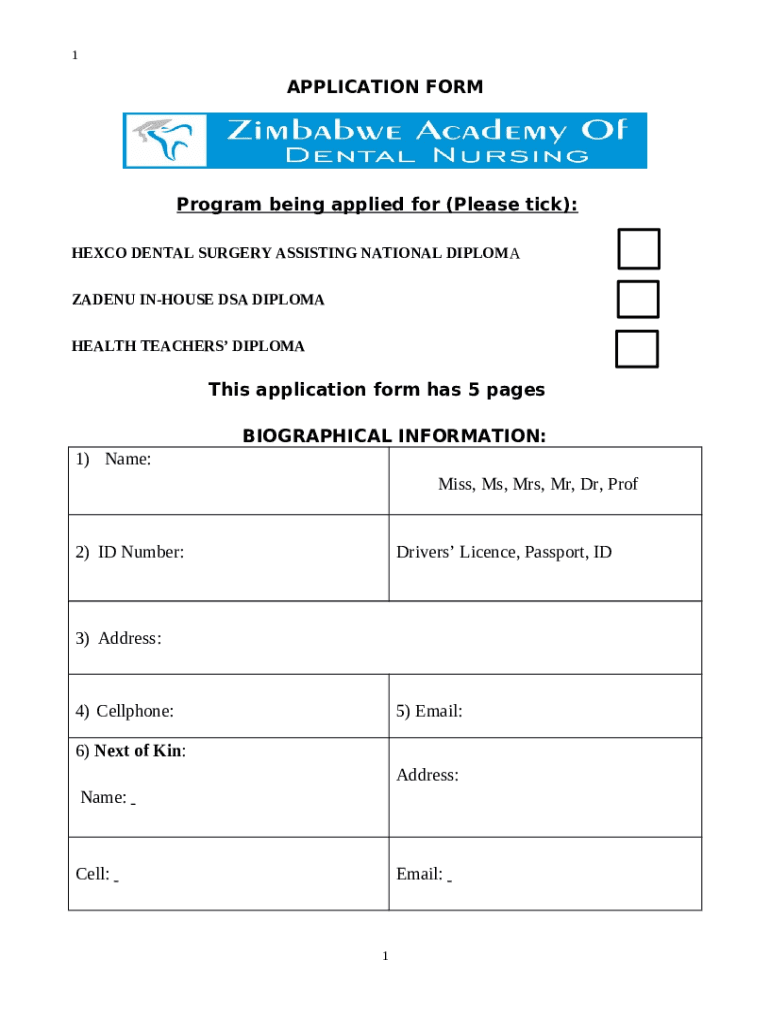 APPLICATION Program being applied for (Please tick) Doc Template ...