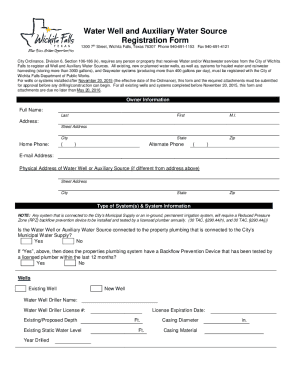 Fillable Online Water Well and Auxiliary Water Source Registration Form ...