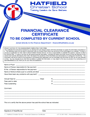 Fillable Online FINANCIAL CLEARANCE CERTIFICATE TO BE COMPLETED ... Fax ...