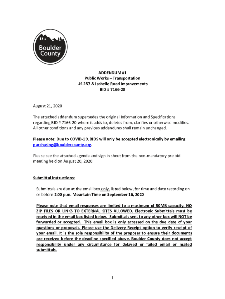 Fillable Online 1 ADDENDUM #1 Public Works Transportation US 287 ...