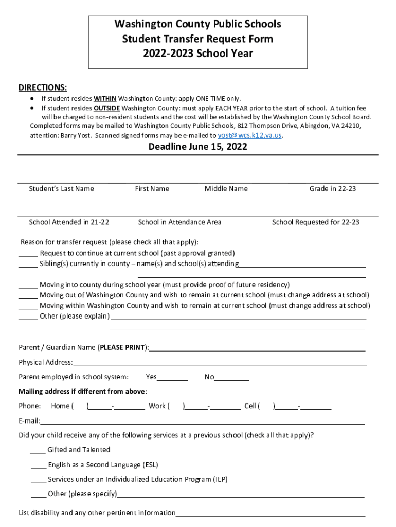 Fillable Online Student Transfer Request Form 2022-2023.pdf Fax Email Print - pdfFiller