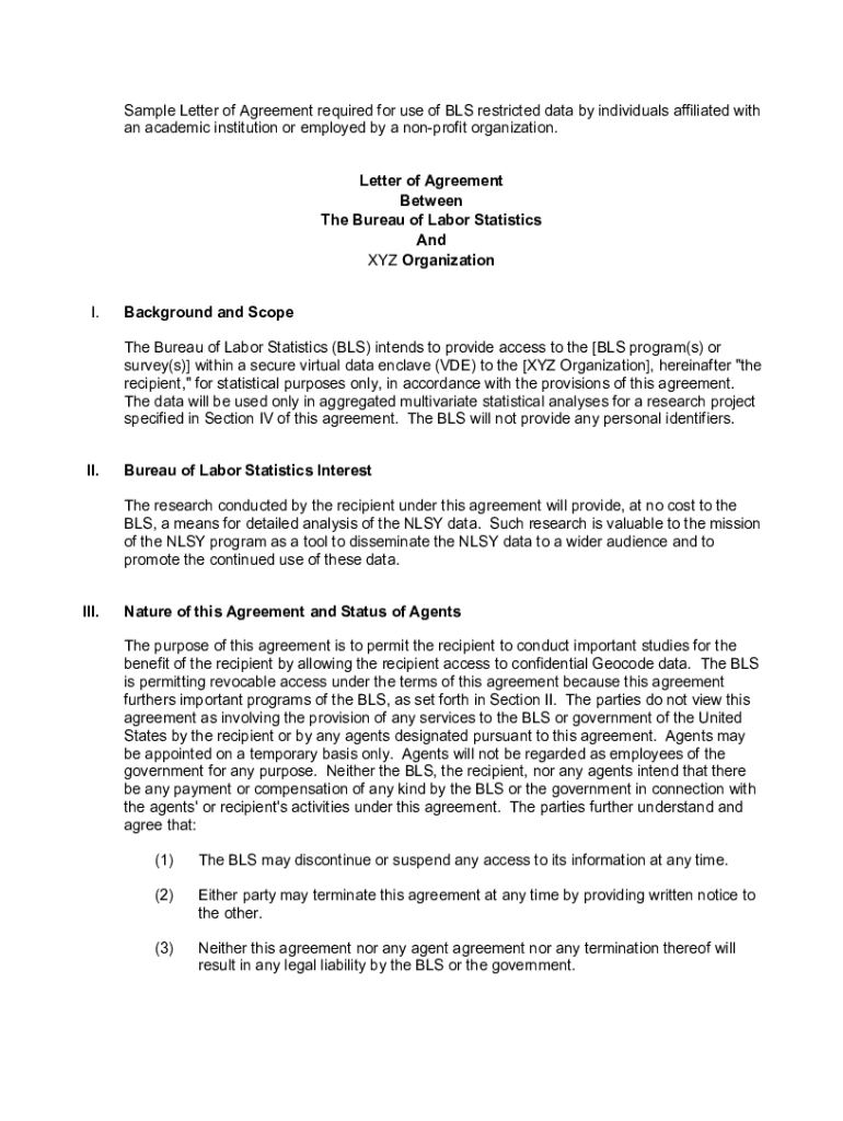 Fillable Online Sample Letter of Agreement required for use of BLS ...