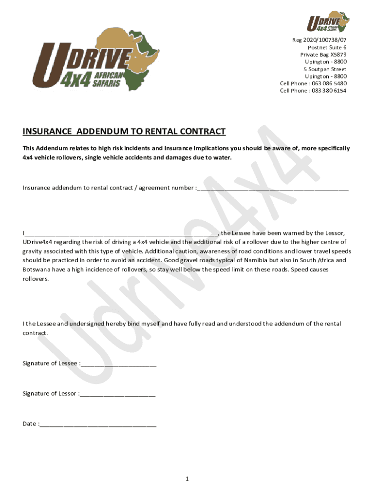 Fillable Online INSURANCE ADDENDUM TO RENTAL CONTRACT Fax Email Print ...