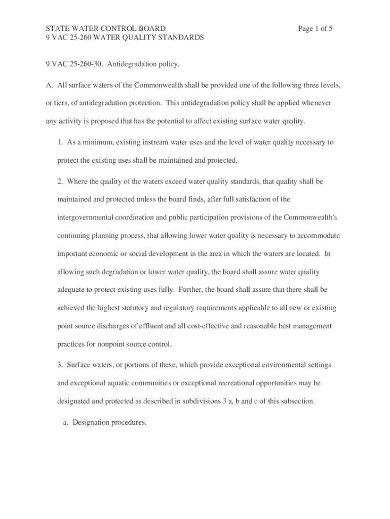 Fillable Online STATE WATER CONTROL BOARD Page 1 of 5 9 VAC 25-260 ...