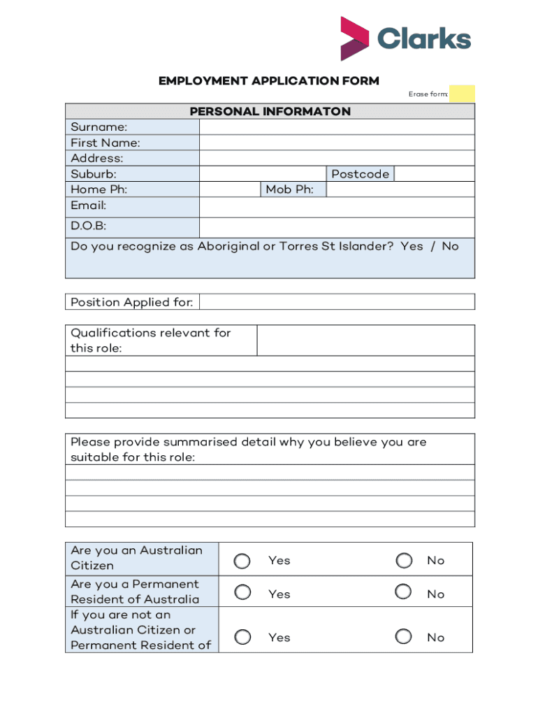 Fillable Online EMPLOYMENT APPLICATION FORM PERSONAL ... Fax Email ...