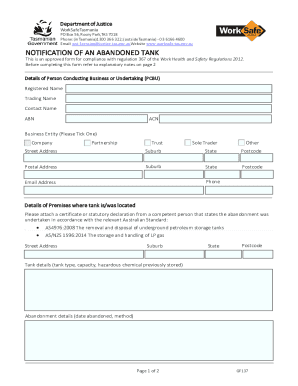 Fillable Online worksafe tas gov Notification of an Abandoned Tank ...
