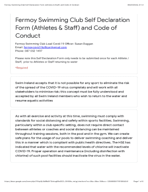 Fillable Online return-to-water-self-declaration-form - Fermoy Swimming ...
