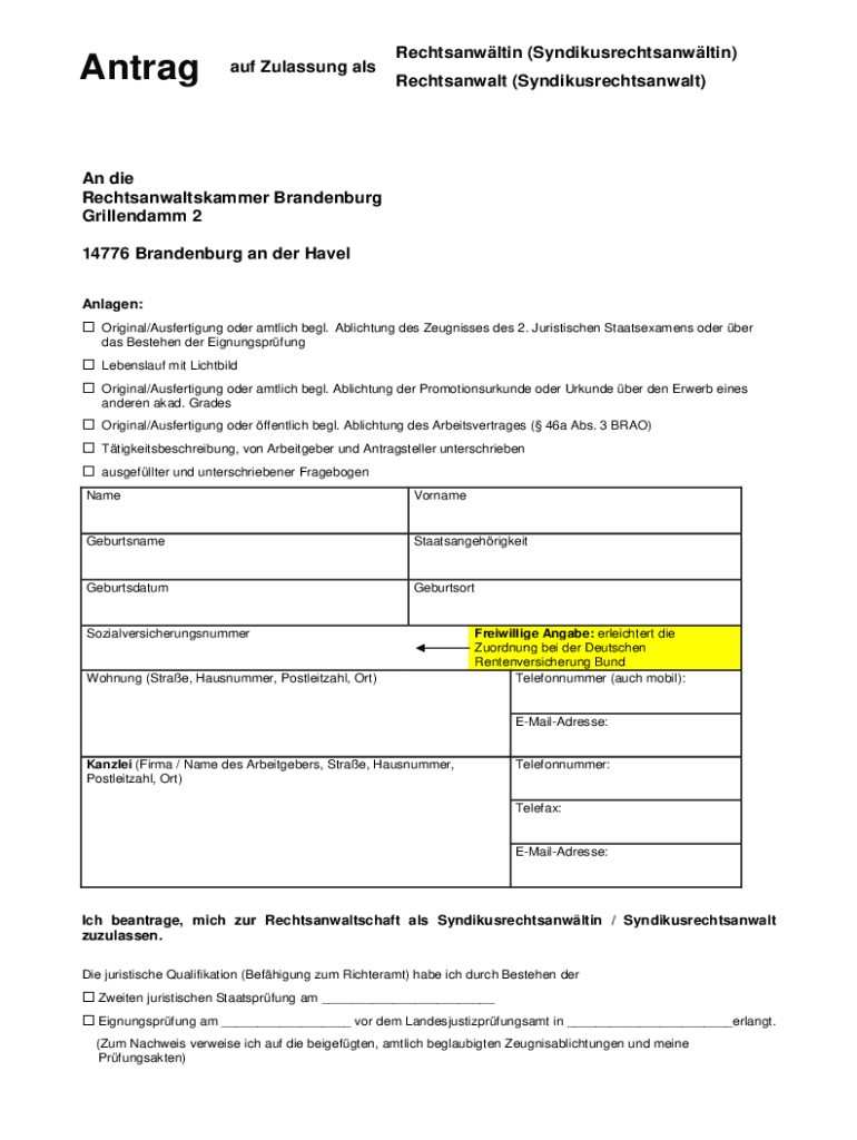 Fillable Online Antrag auf Zulassung als Fax Email Print - pdfFiller