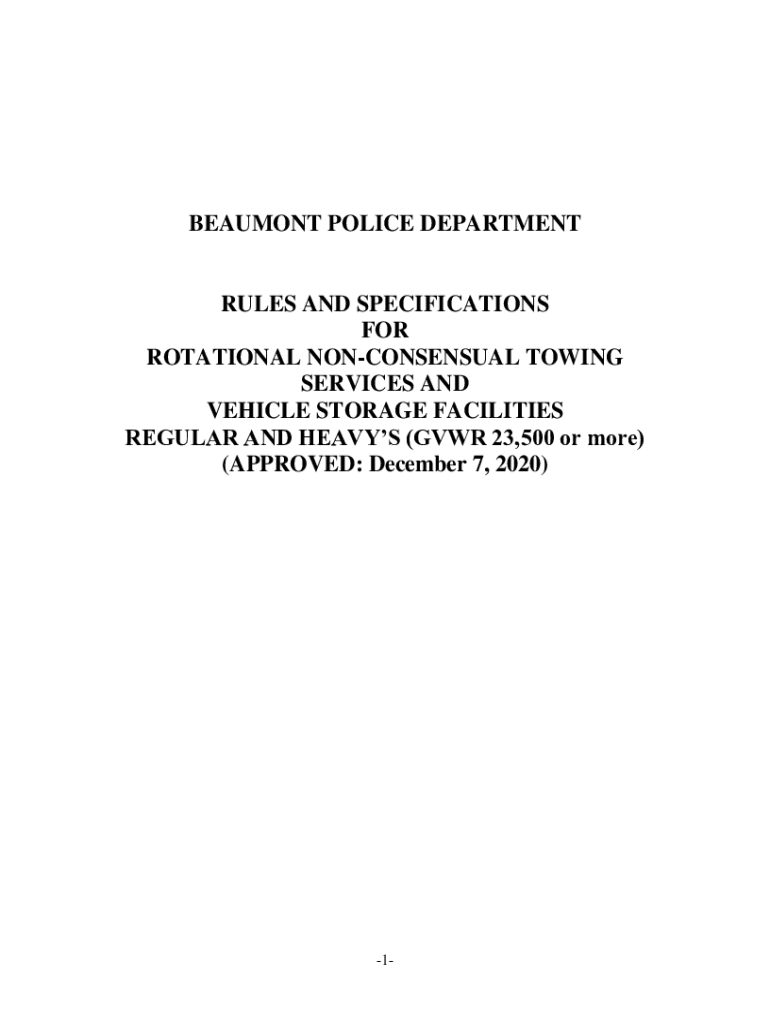 Fillable Online beaumont police department rules and specifications for ...