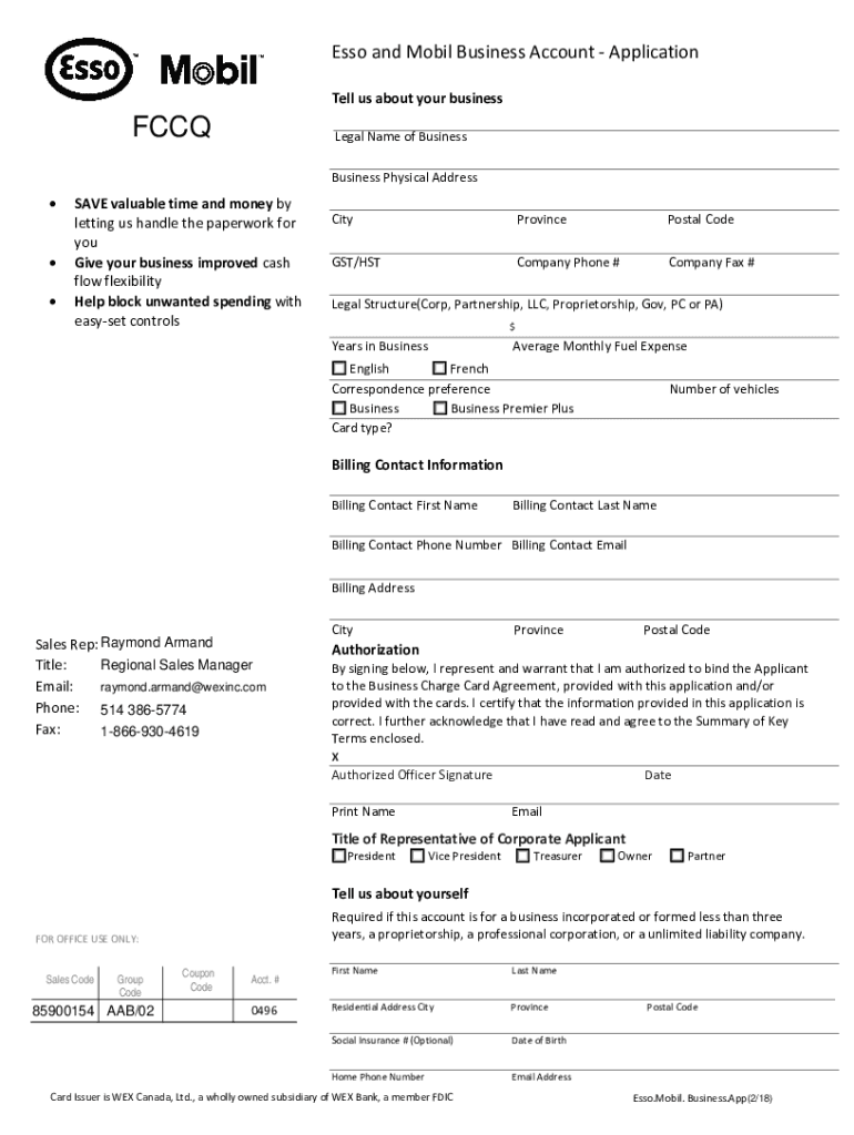 Fillable Online Esso and Mobil Business Card Credit Application Fax ...