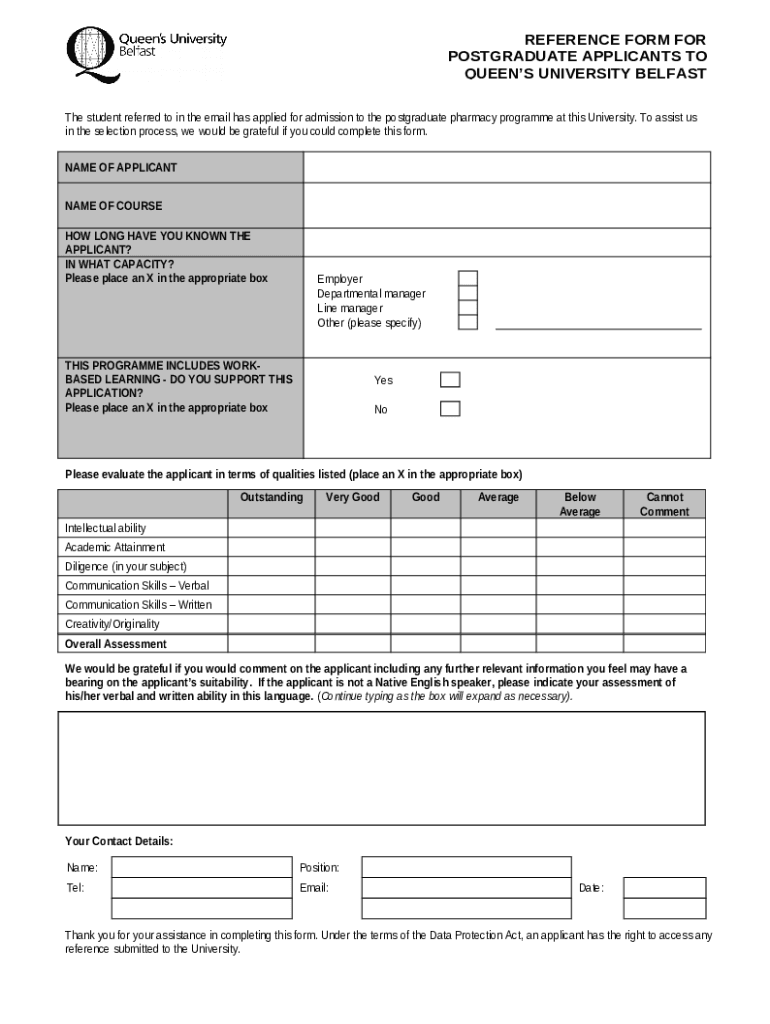 QUB Reference Request . Reference Request Doc Template | pdfFiller
