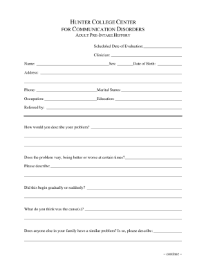 Fillable Online pre-intake history form speech-language-hearing ...