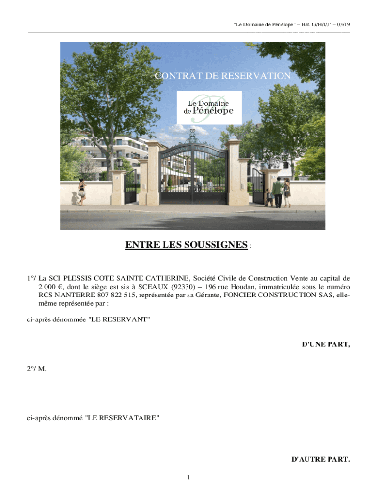 Fillable Online ENTRE LES SOUSSIGNES : CONTRAT DE RESERVATION Fax Email ...