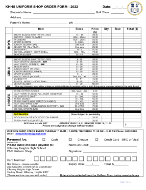 Fillable Online concord school uniform price list and order form ...