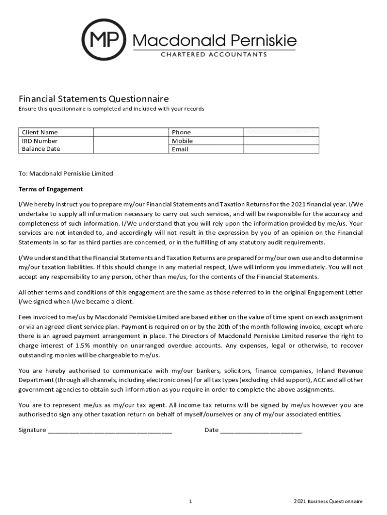 Fillable Online Financial Statements Questionnaire - Macdonald ...