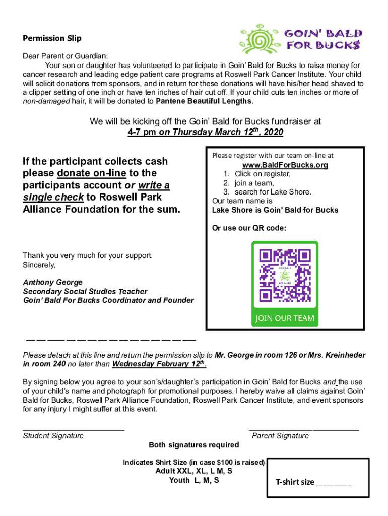 Fillable Online Goin' Bald for Bucks to Honor Local Cancer Patients ...