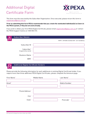 Fillable Online Additional Digital Certificate Form - PEXA Fax Email ...