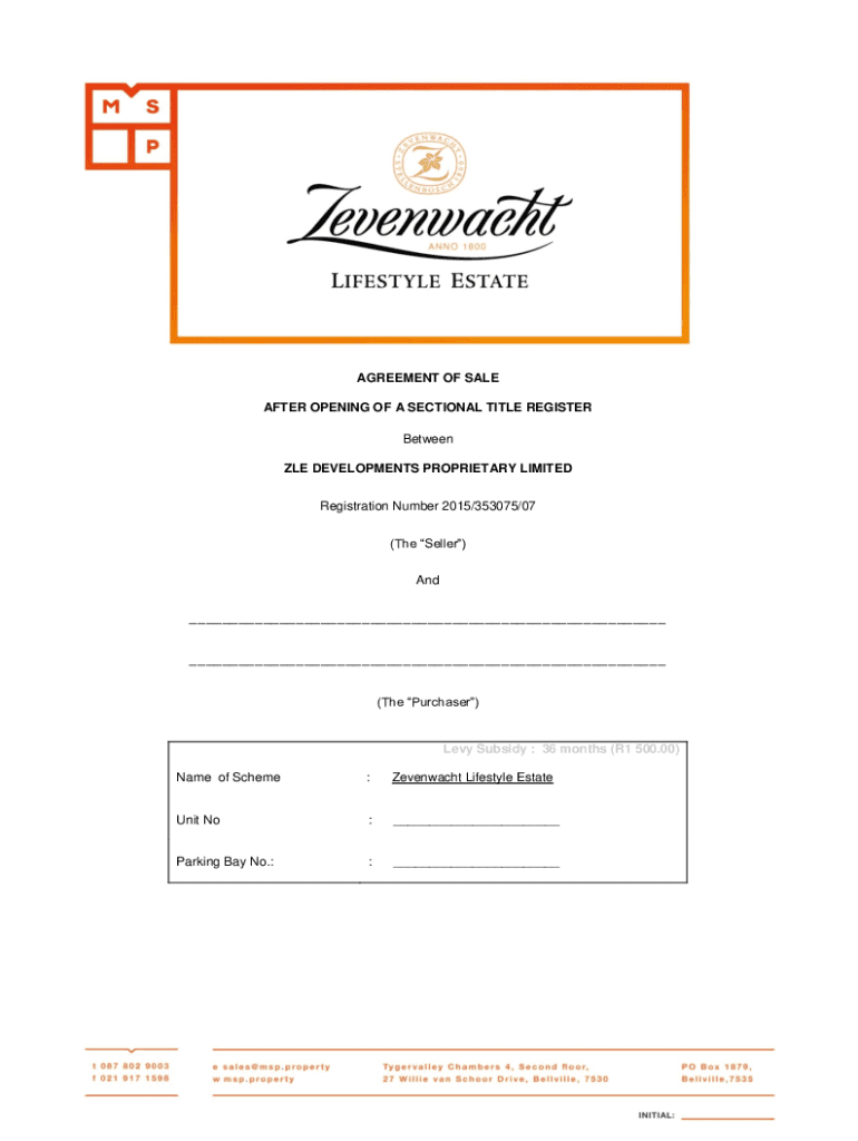 Fillable Online Sale Agreement - Sectional Title - Fixed Levy for Life ...