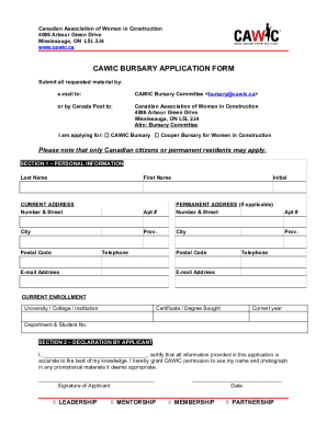 Fillable Online mhca mb CAWIC BURSARY APPLICATION FORM Fax Email Print ...