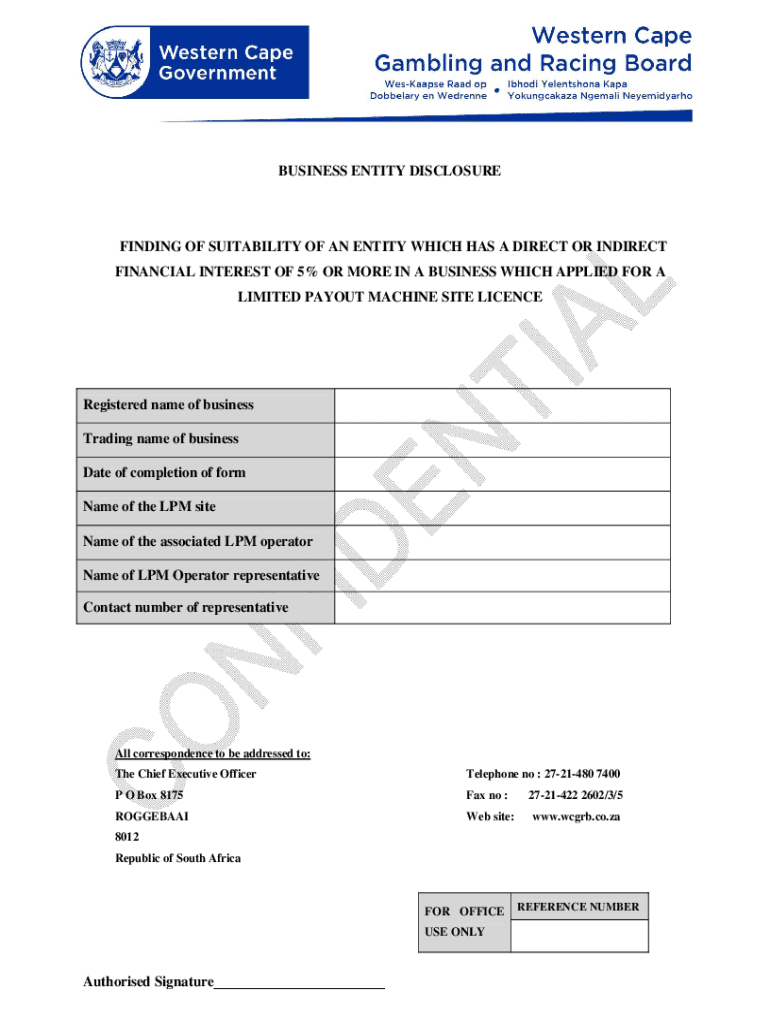 Fillable Online Authorised Signature BUSINESS ENTITY DISCLOSURE ... Fax ...