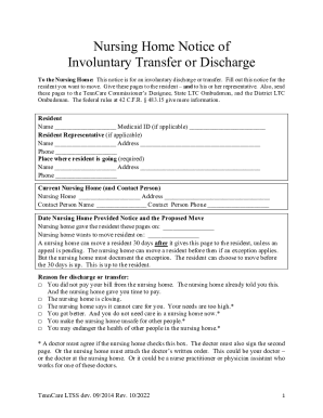 Fillable Online Involuntary Transfer/Discharge Overview - State of ...