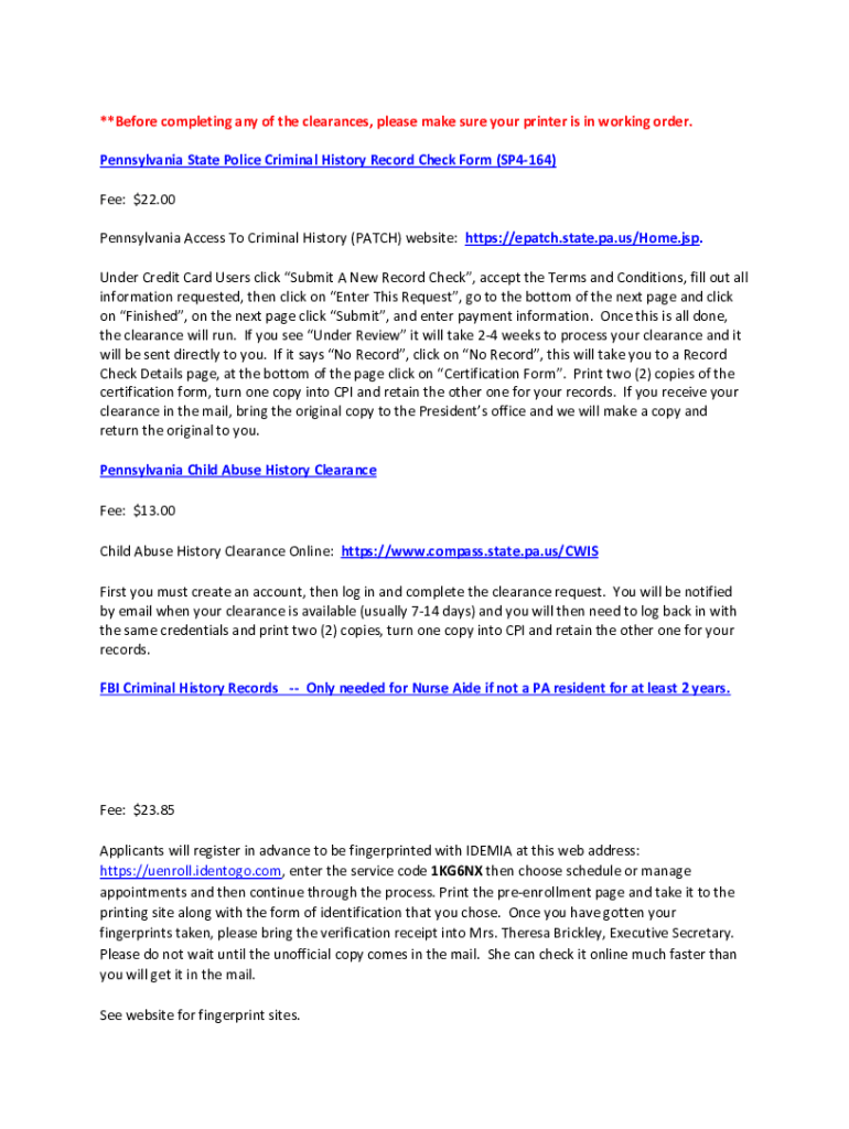 Fillable Online pennsylvania state police - request for criminal record ...