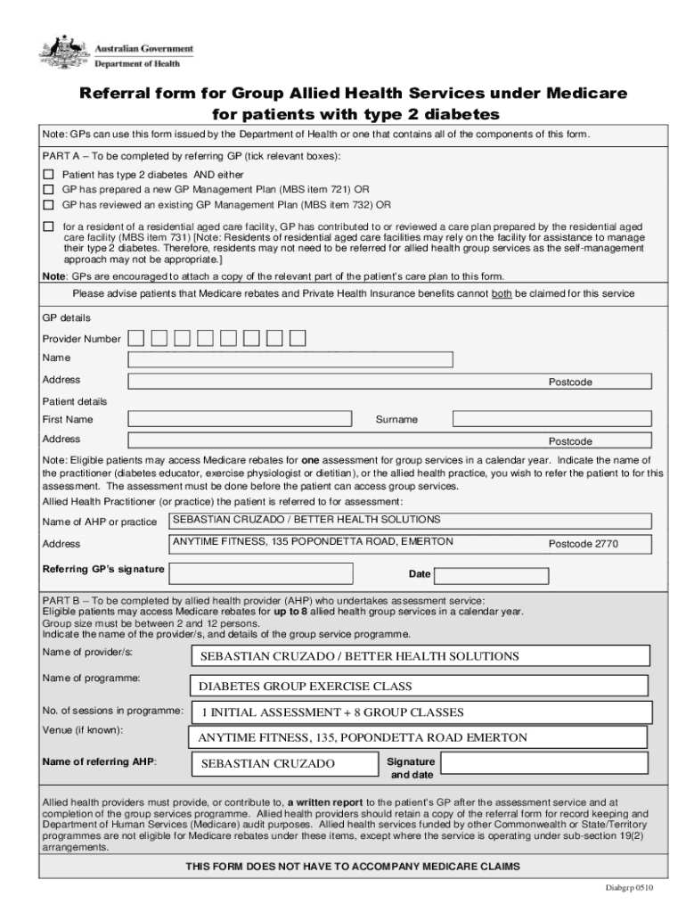 Fillable Online Fillable Online Referral form for Group Allied Health Services under ... Fax ...