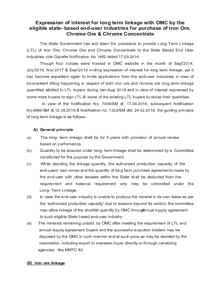Fillable Online Expression Of Interest For Long Term Linkage With Omc By ... Fax Email Print ...
