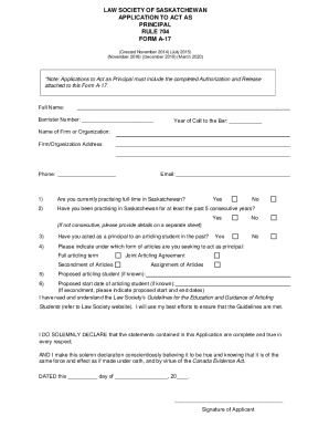 Fillable Online Form A-17 Application to Act as a Principal (18-11-15 ...