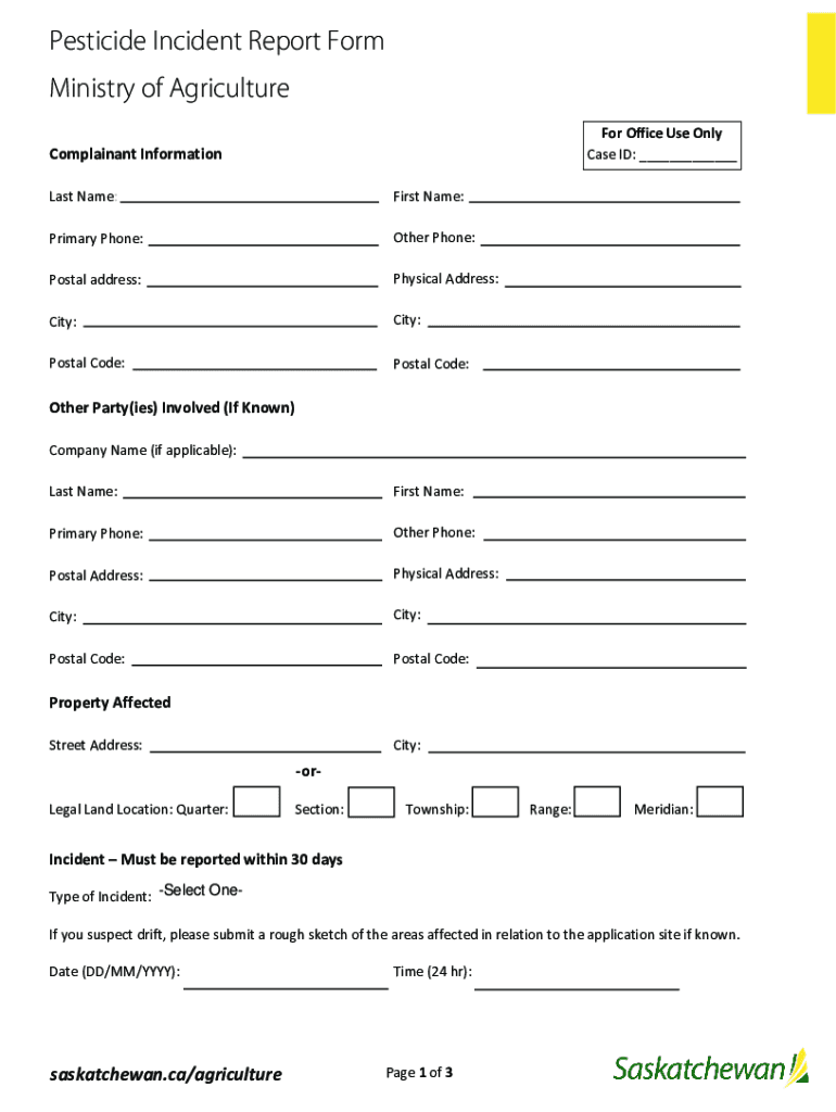 Fillable Online Pesticide Incident Report Form Fax Email Print - pdfFiller