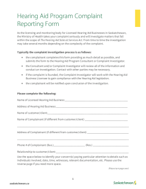 Fillable Online Hearing Aid Program Complaint Reporting Form - NET Fax ...