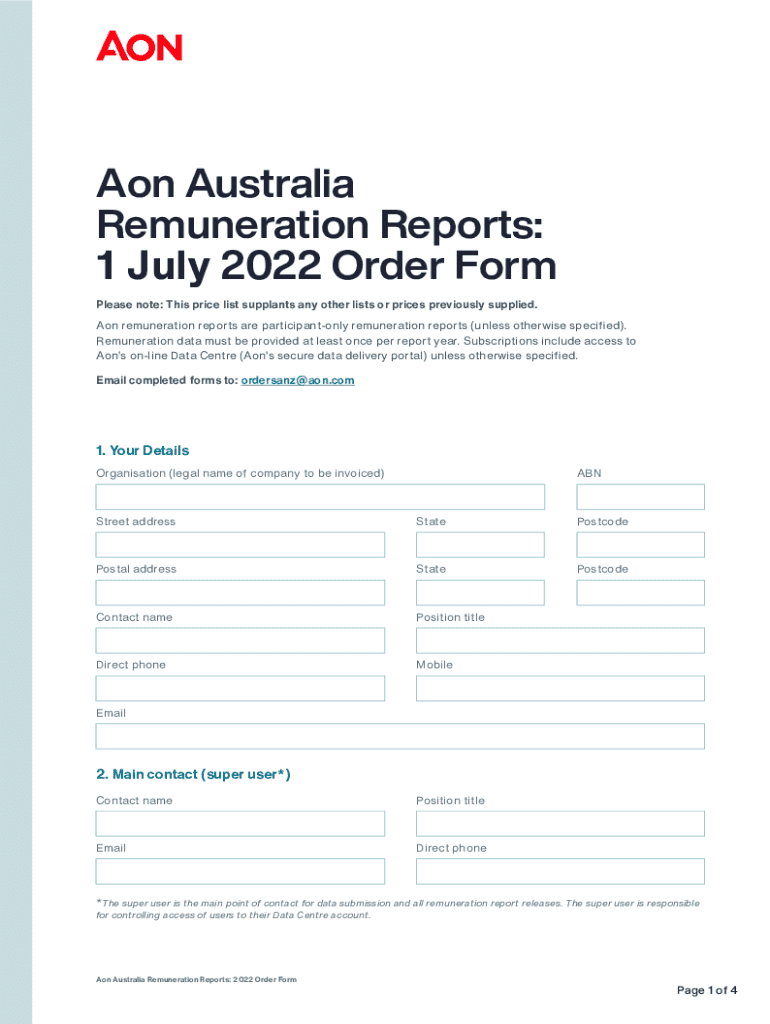 Fillable Online Aon New Zealand Remuneration Reports: 1 July 2022 Order ...