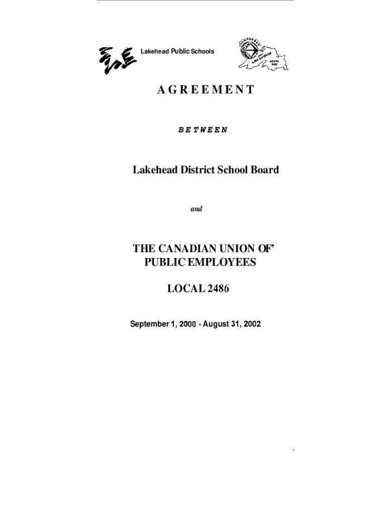 Fillable Online AGREEMENT Lakehead District School Board ... - Ontario ...