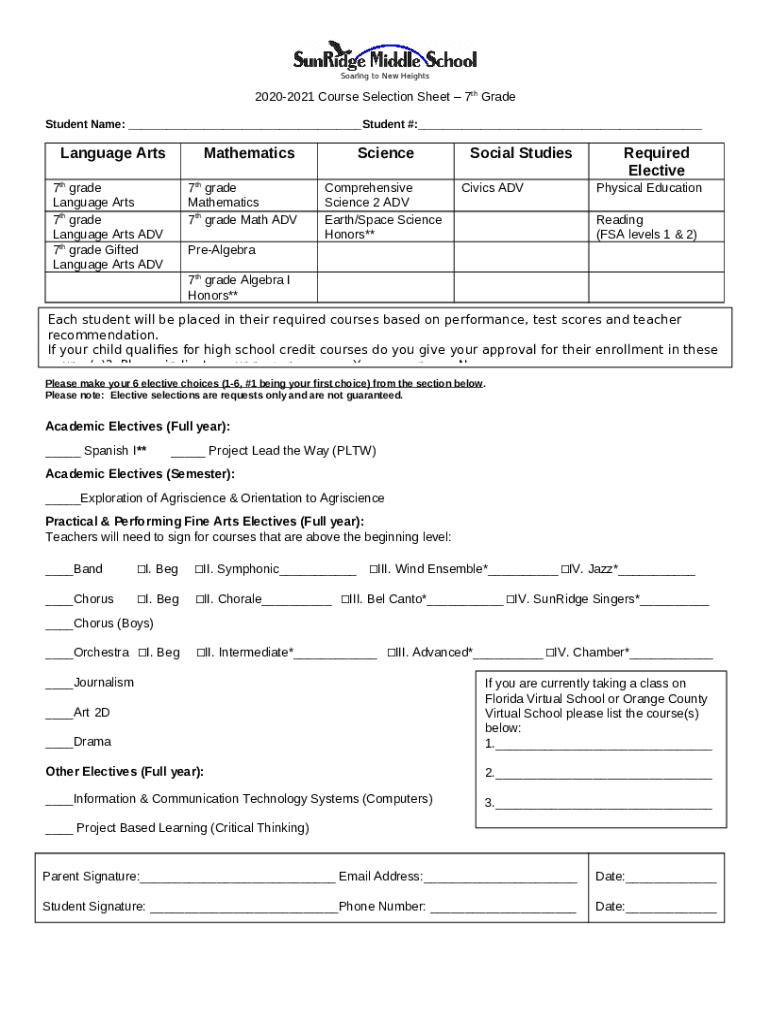 Utica Community Schools 7th Grade Course Selection Sheet Doc Template ...