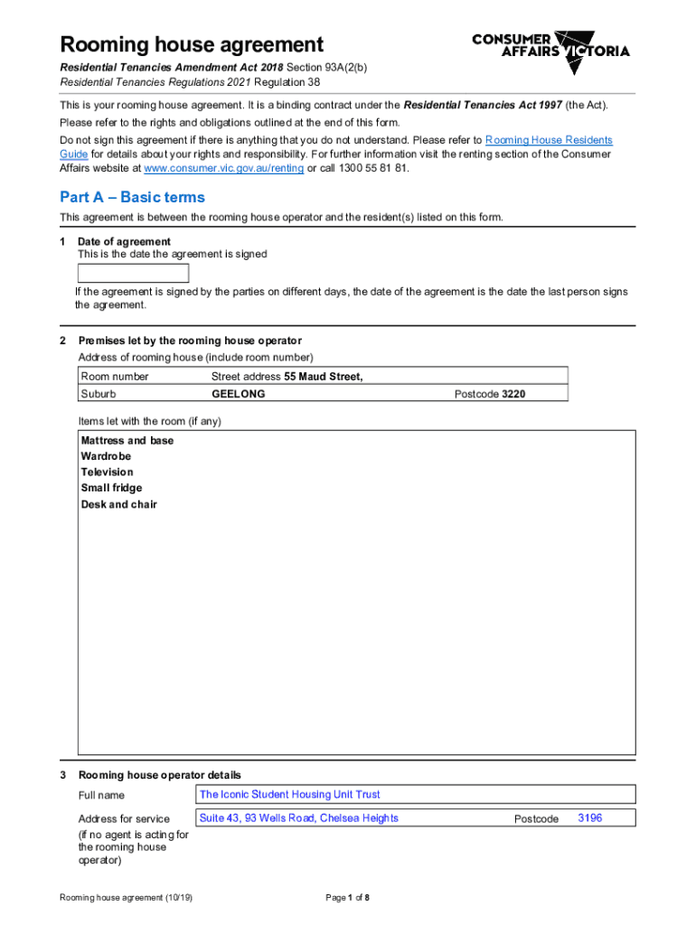 Fillable Online Rooming house agreement.docx - Consumer Affairs Victoria Fax Email Print - pdfFiller