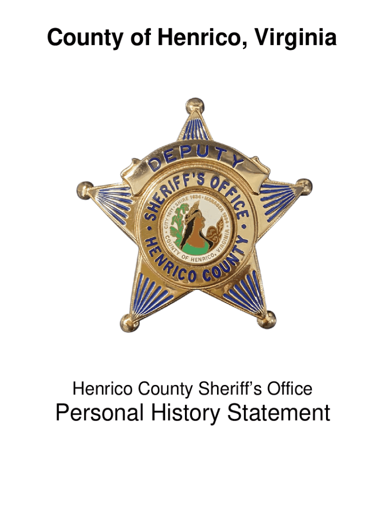 Fillable Online Henrico County Sheriff's Office - Personal History Statement Fax Email Print ...