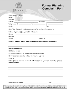 Fillable Online Formal Planning Complaint Form Fax Email Print - pdfFiller