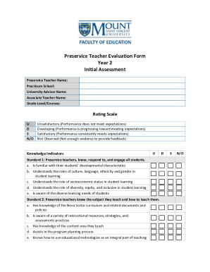 Fillable Online Preservice Teacher Evaluation Form Year 2 Initial Assessment Fax Email Print ...