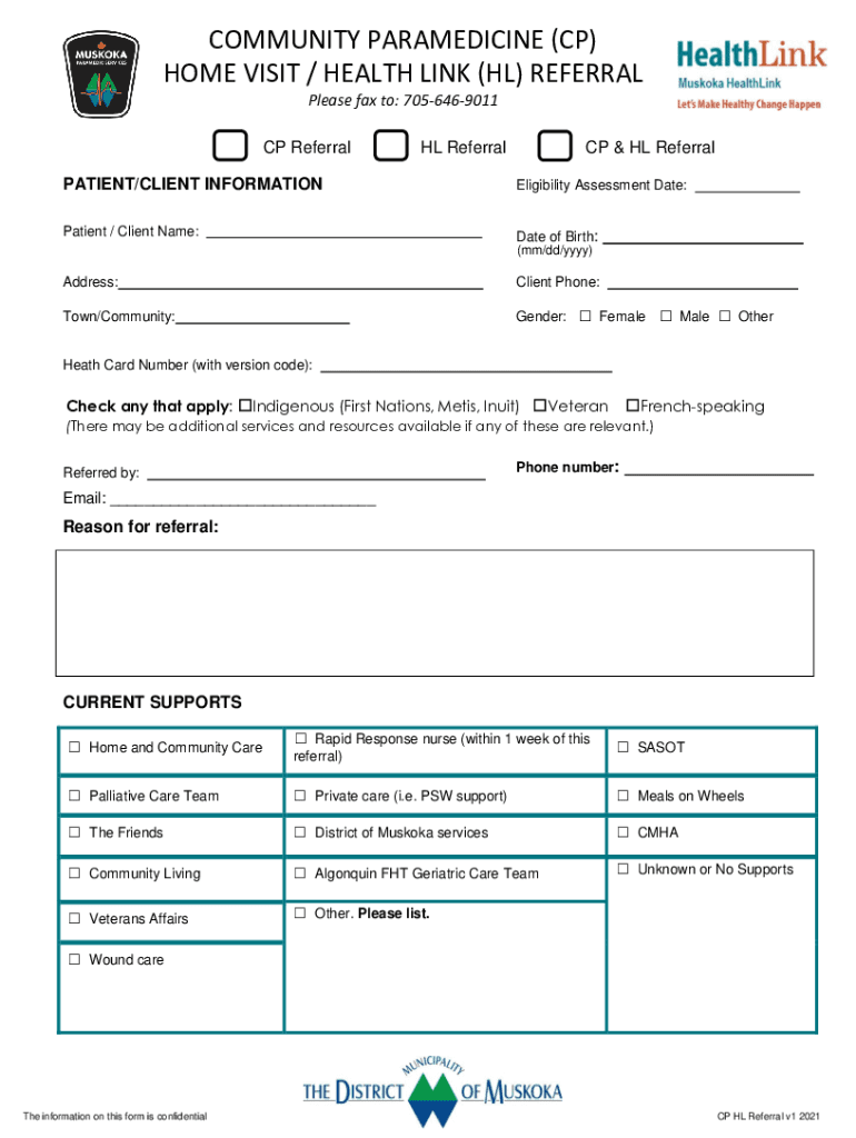 Fillable Online Community Paramedicine Home Visit Program Referral Form ...